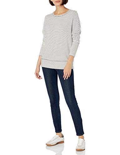 Daily Ritual Women's Supersoft Terry Dolman Cuff Sweatshirt, White/Black, Stripe, Small