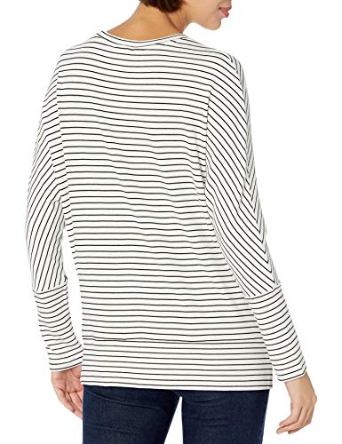 Daily Ritual Women's Supersoft Terry Dolman Cuff Sweatshirt, White/Black, Stripe, Small
