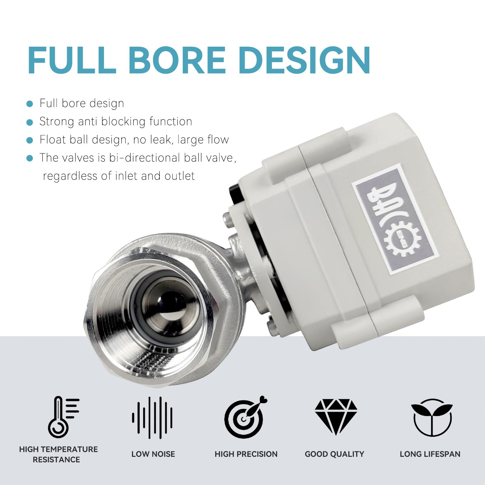 BACOENG 2 Way Motorized Ball Valve, 1 Inch DN25 Electrical Ball Valve, 110VAC Stainless Steel Electric Water Valve