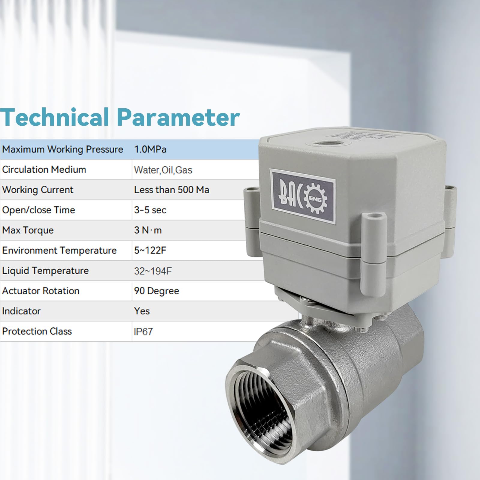 BACOENG 2 Way Motorized Ball Valve, 1 Inch DN25 Electrical Ball Valve, 110VAC Stainless Steel Electric Water Valve