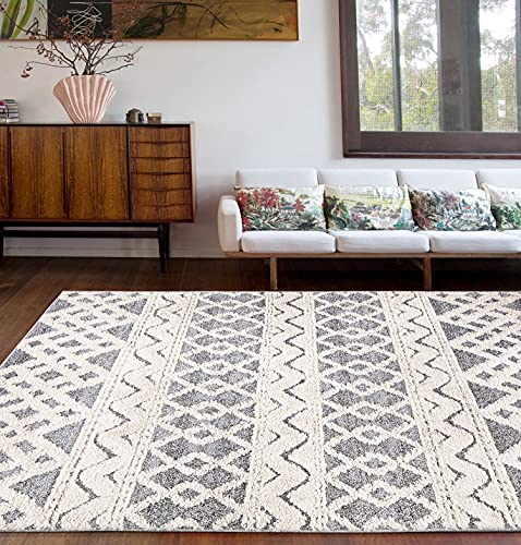 Rugshop Boho Tribal Geometric High-Low Soft Area Rug 5' x 7' Gray