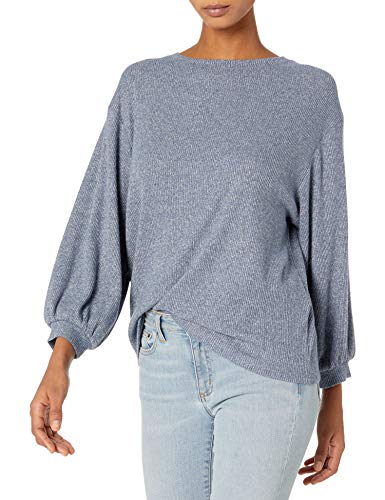 Daily Ritual Women's Cozy Knit Rib Blouson-Sleeve Sweatshirt, Blue Marl, Medium