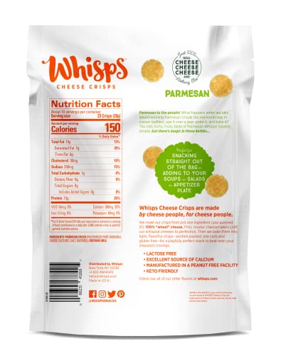 Whisps Cheese Crisps - Parmesan Cheese Snacks, Keto Snacks, 13g of Protein Per Serving, Low Carb, Gluten & Sugar Free, Great Tasting Healthy Snack, Parmesan Chips, All Natural Cheese Crisps - Parmesan, 9.5 Oz (Pack of 2)