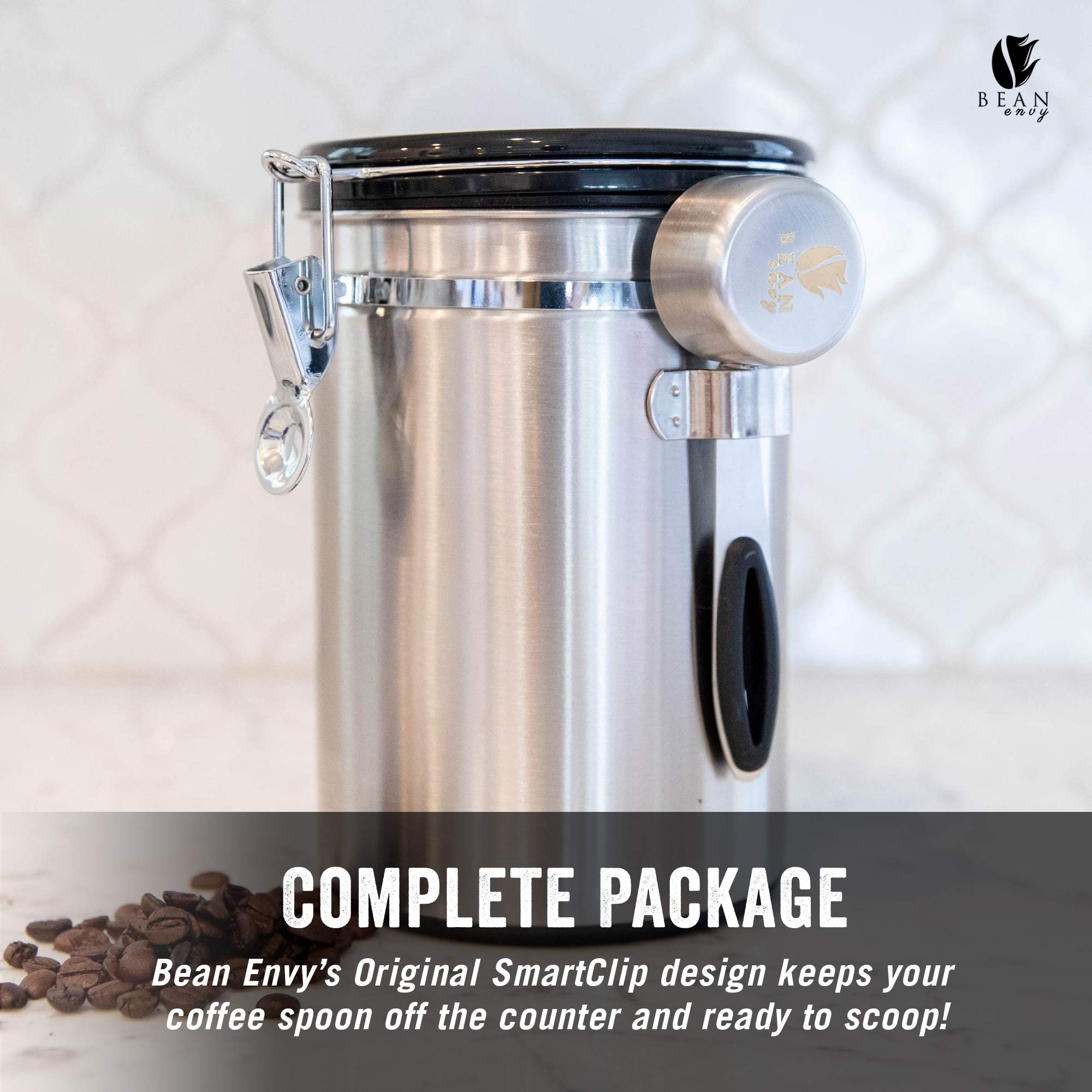 Bean Envy Coffee Canister - 22.5 oz Coffee Storage Container and Organizer w/ Stainless Steel Scoop, Date Tracker & Co2-Release Valve - Essential Coffee Accessories, Blue