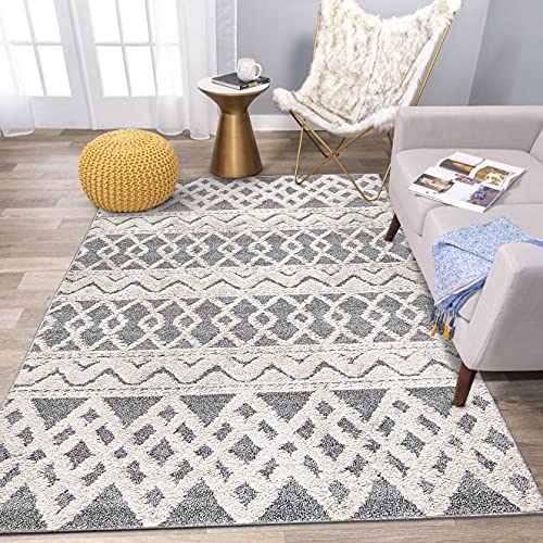 Rugshop Boho Tribal Geometric High-Low Soft Area Rug 5' x 7' Gray