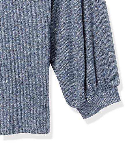 Daily Ritual Women's Cozy Knit Rib Blouson-Sleeve Sweatshirt, Blue Marl, Medium