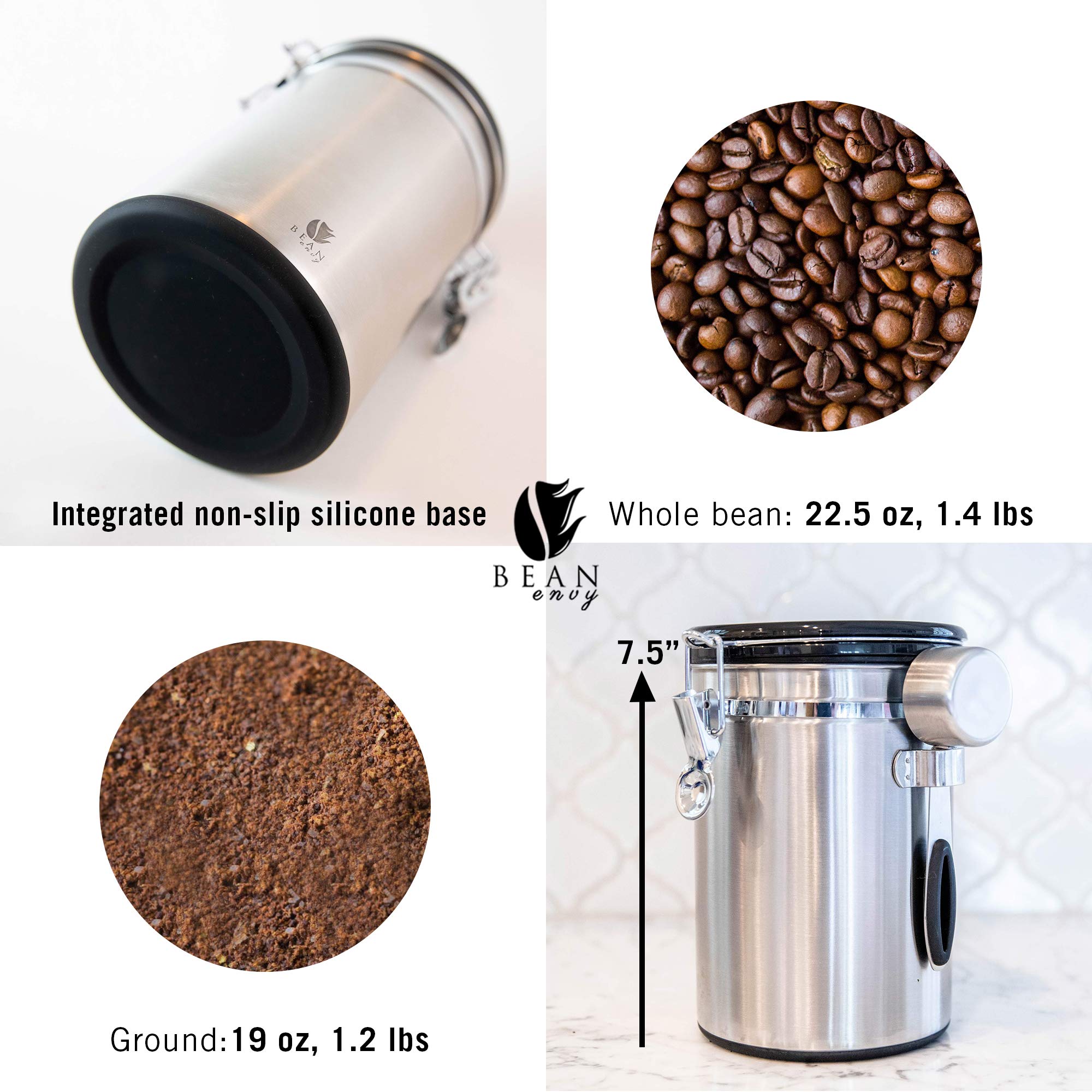 Bean Envy Coffee Canister - 22.5 oz Coffee Storage Container and Organizer w/ Stainless Steel Scoop, Date Tracker & Co2-Release Valve - Essential Coffee Accessories, Blue