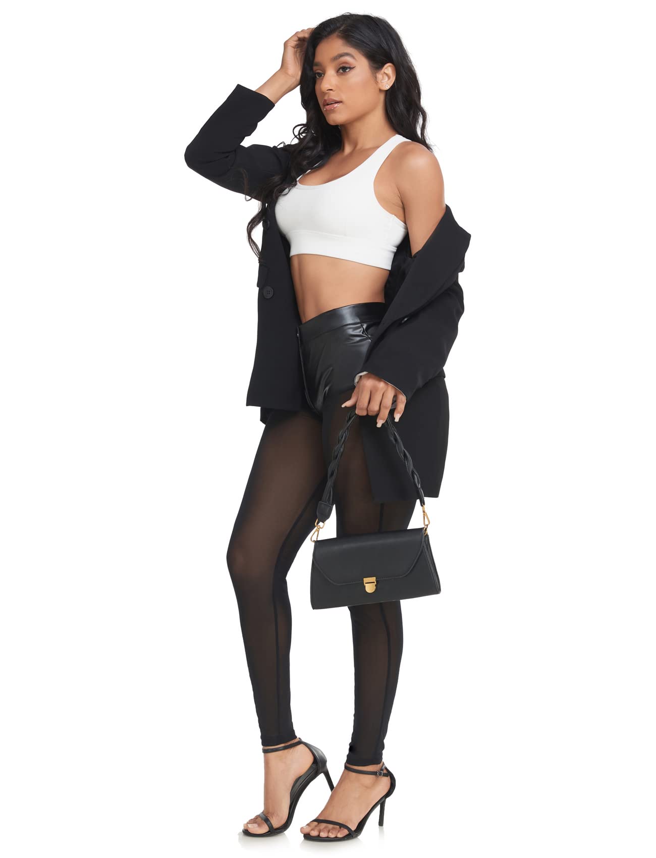 Sxglamr Women's See Through Leggings Sexy Elastic Pencil Sheer Pants Black Mesh High Waist Casual Tights