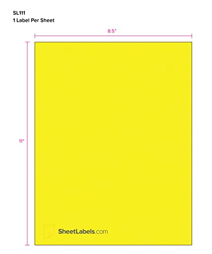 Yellow Sticker Paper, Full-Sheet Labels, All Purpose 8.5" x 11", Laser or Inkjet Printing, No Back-Slit, 25 Labels