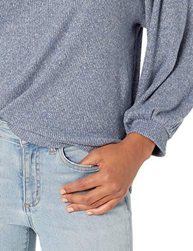 Daily Ritual Women's Cozy Knit Rib Blouson-Sleeve Sweatshirt, Blue Marl, Medium