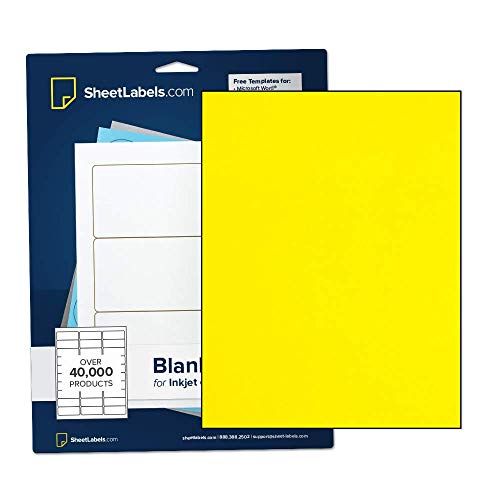Yellow Sticker Paper, Full-Sheet Labels, All Purpose 8.5" x 11", Laser or Inkjet Printing, No Back-Slit, 25 Labels