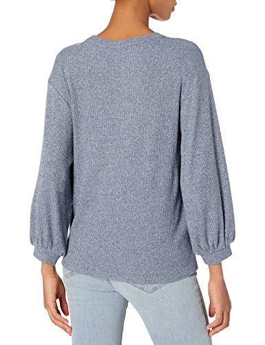 Daily Ritual Women's Cozy Knit Rib Blouson-Sleeve Sweatshirt, Blue Marl, Medium