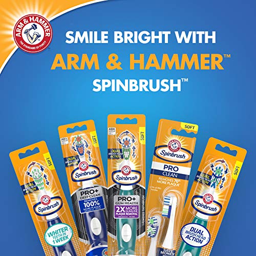 ARM & HAMMER Spinbrush PRO+ Extra White Battery-Operatedā Spinbrush Battery Powered Toothbrush Removes 100% More Plaque- Soft Bristles -Batteries Included