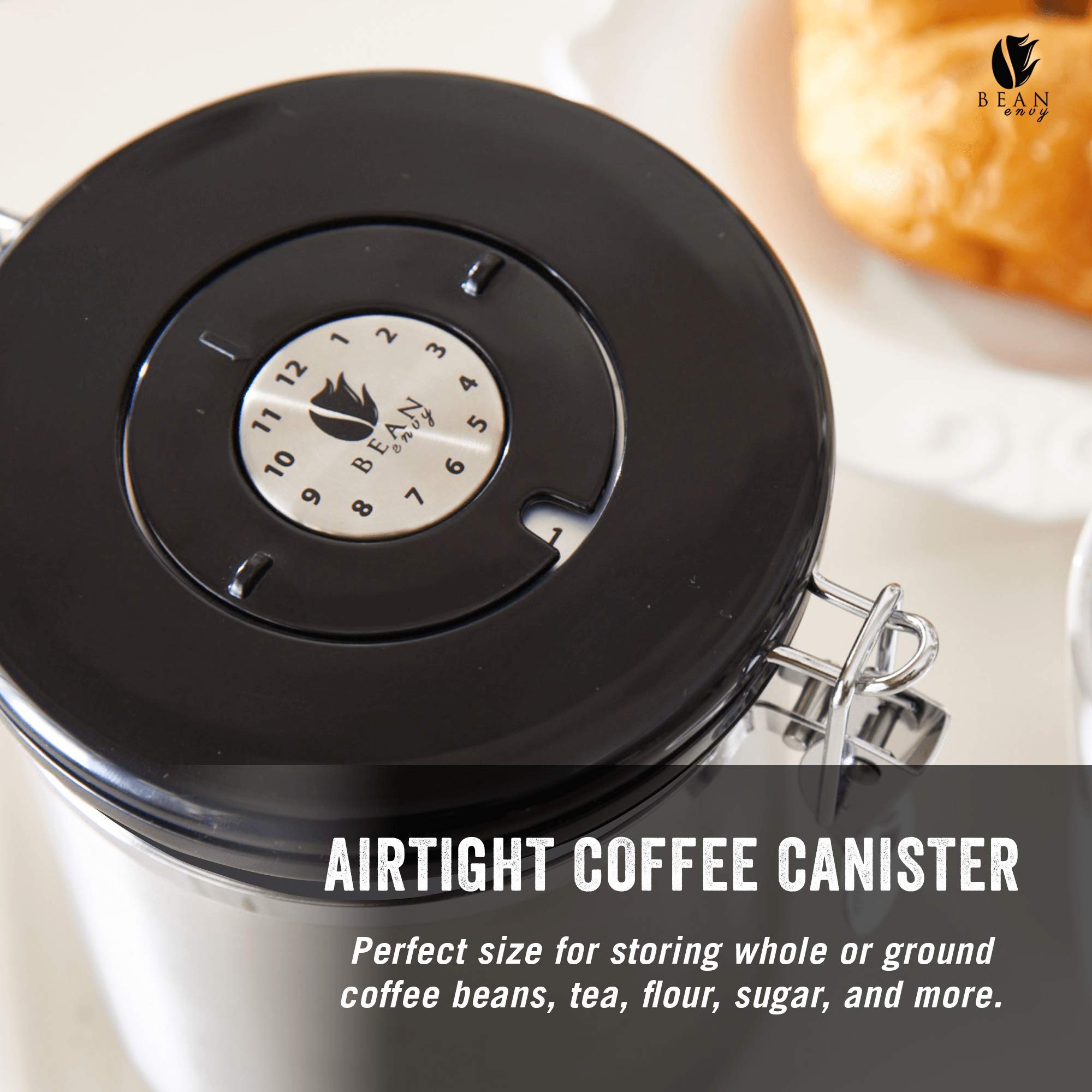 Bean Envy Coffee Canister - 22.5 oz Coffee Storage Container and Organizer w/ Stainless Steel Scoop, Date Tracker & Co2-Release Valve - Essential Coffee Accessories, Blue