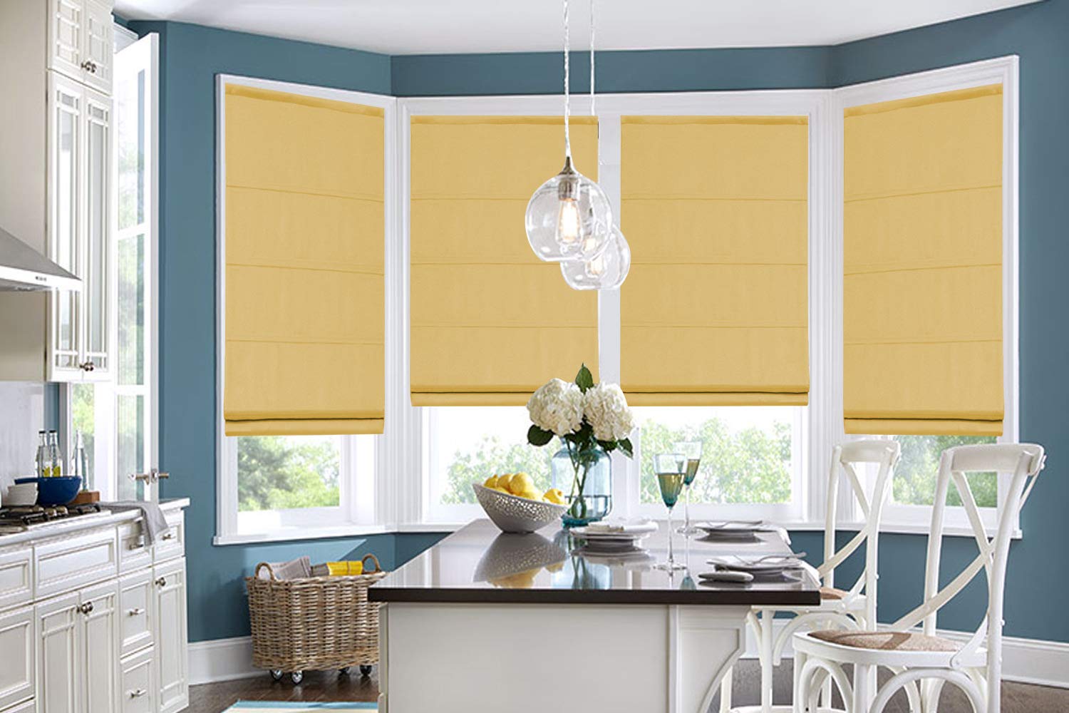 Roman Window Shades Window Blinds, Yellow Premium Blackout Window Roman Shades, Custom Washable Fabric Roman Blinds for Windows, Doors, French Doors, Kitchen Windows