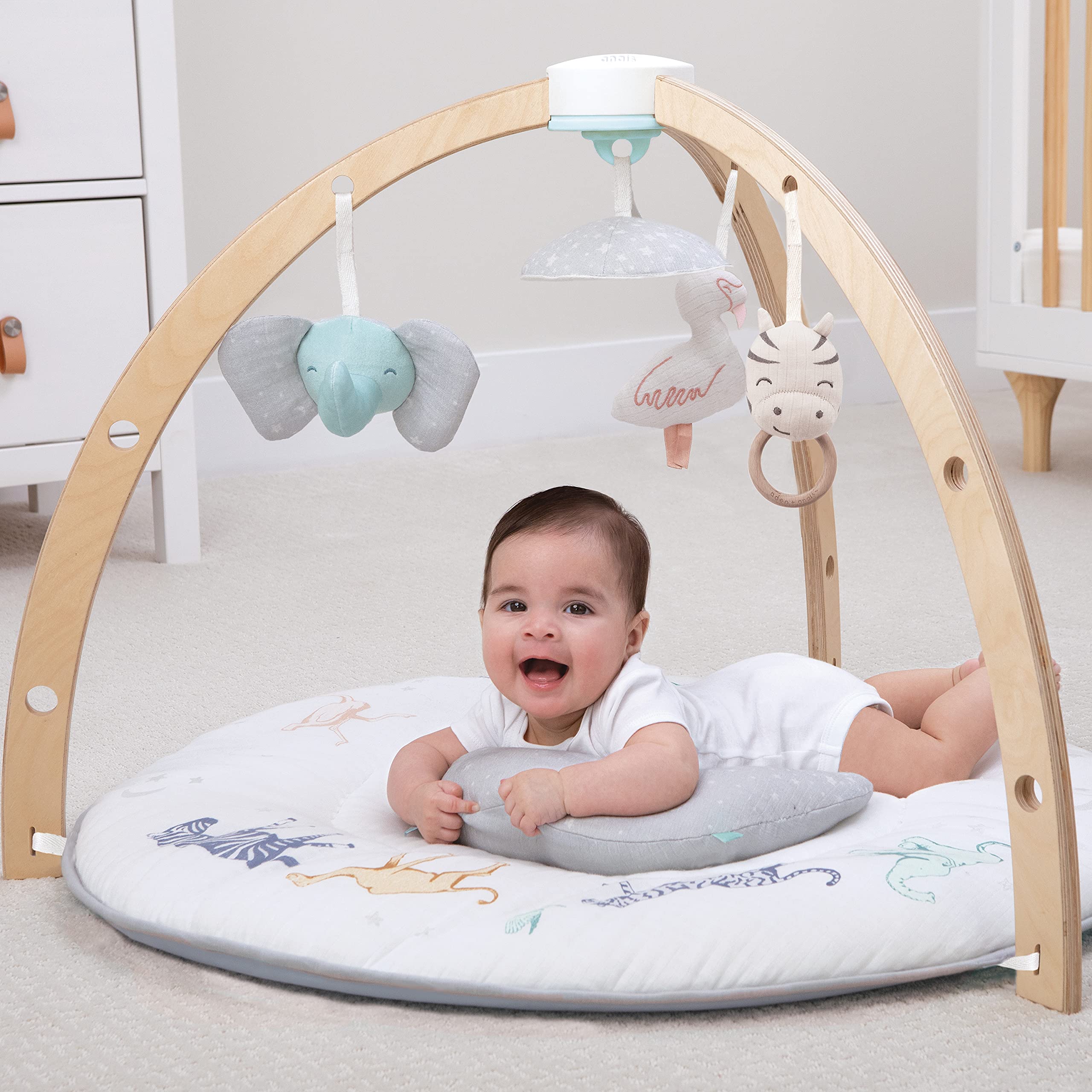 aden + anais Play and Discover Baby Activity Gym β 30+ Developmental Benefits - 3 Attachable Toys + Plush Tummy Time Pillow β 100% Cotton Muslin β Machine Washable