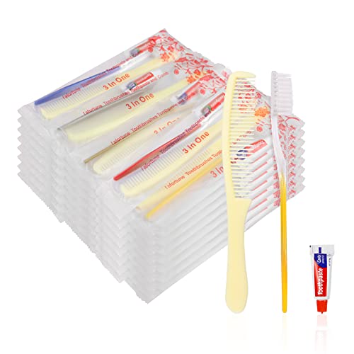 fafortune 20pcs Disposable Toothbrushes with Toothpaste and Comb for Homeless Individually Wrapped-Suitable for Hotel,Air Bnb,Shelter/Homeless/Nursing Home/Charity(20 pcs)