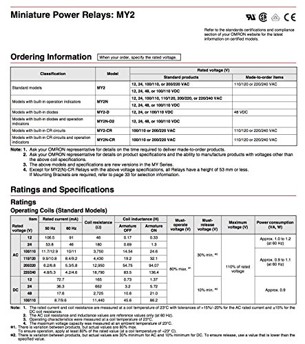 Omron MY2 AC110/120 (S) (Pack of 2) General Purpose Relay, Standard Coil Polarity