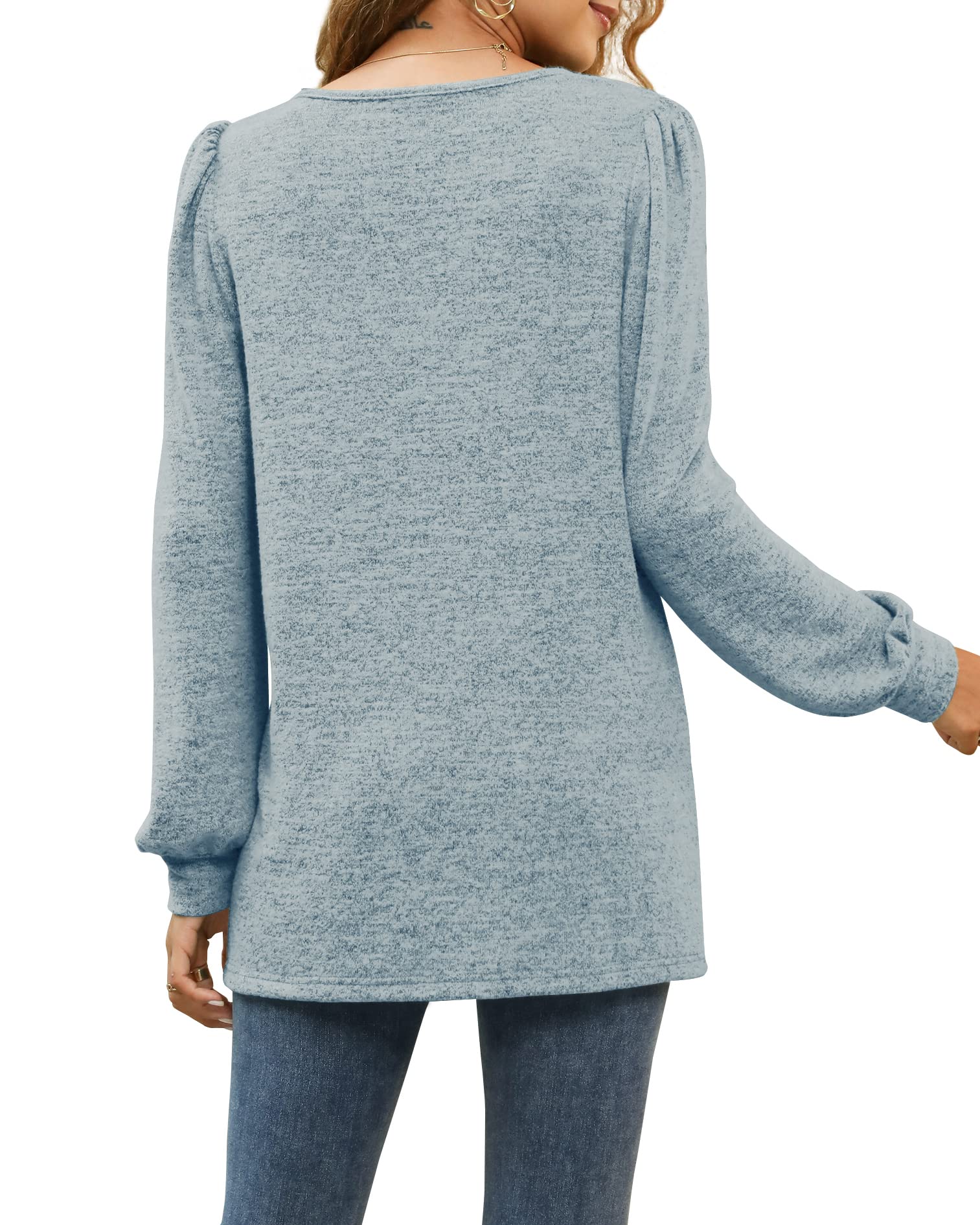 Womens Fall Clothes Trendy Long Sleeve Square Neck Tops 2024 Grey Blue L