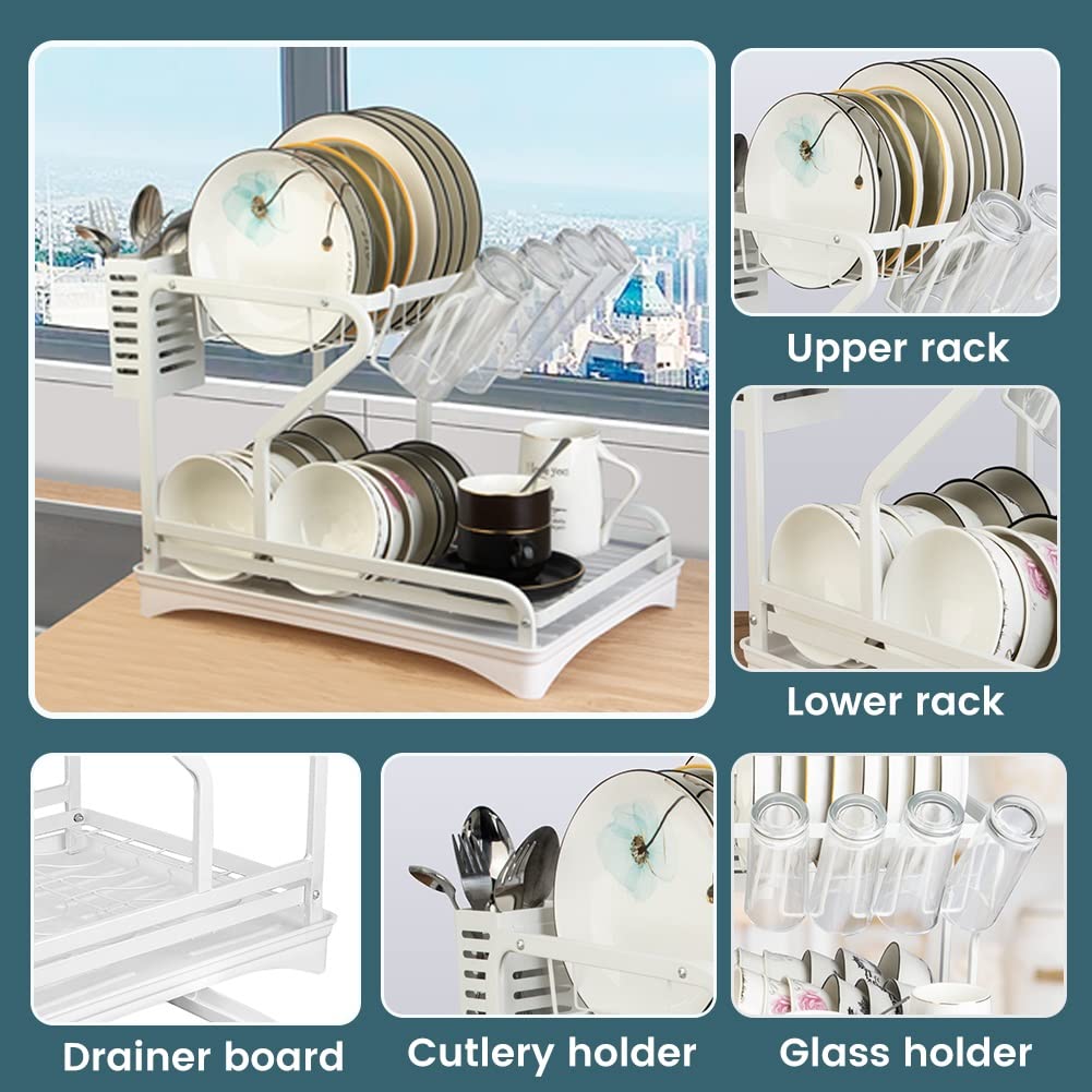 KUFA Dish Drying Rack for Kitchen Counter Kitchen Utensil Storage Organizer Holder Stainless Steel White Paint Counter Drainer Shelf Drainboard Dish Drying Mat Small Dryer Rack for Silverware