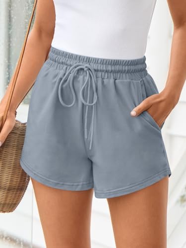 Trendy Queen Womens Sweat Shorts Casual Summer Comfy Lounge Athletic Clothes Elastic Cotton Running Greyblue M