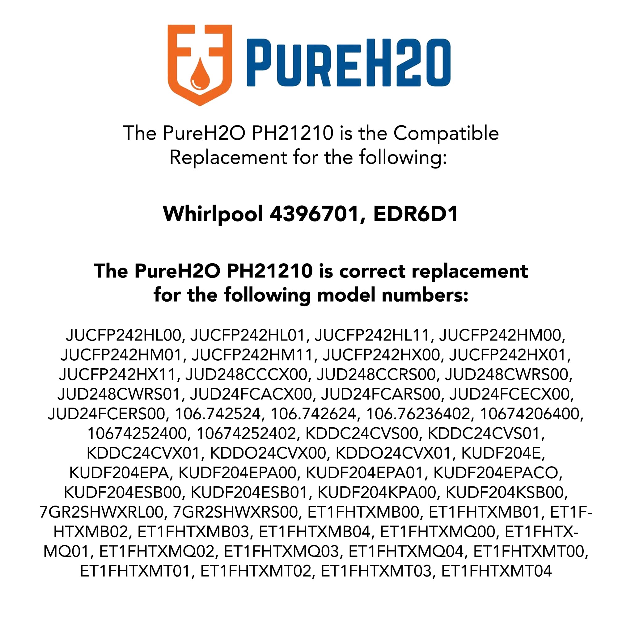 PureH2O PH21210 Compatible Replacement for Select Whirlpool and KitchenAid Refrigerator Models, Fridge Water Dispenser, Carbon Water Filter CartridgeQ