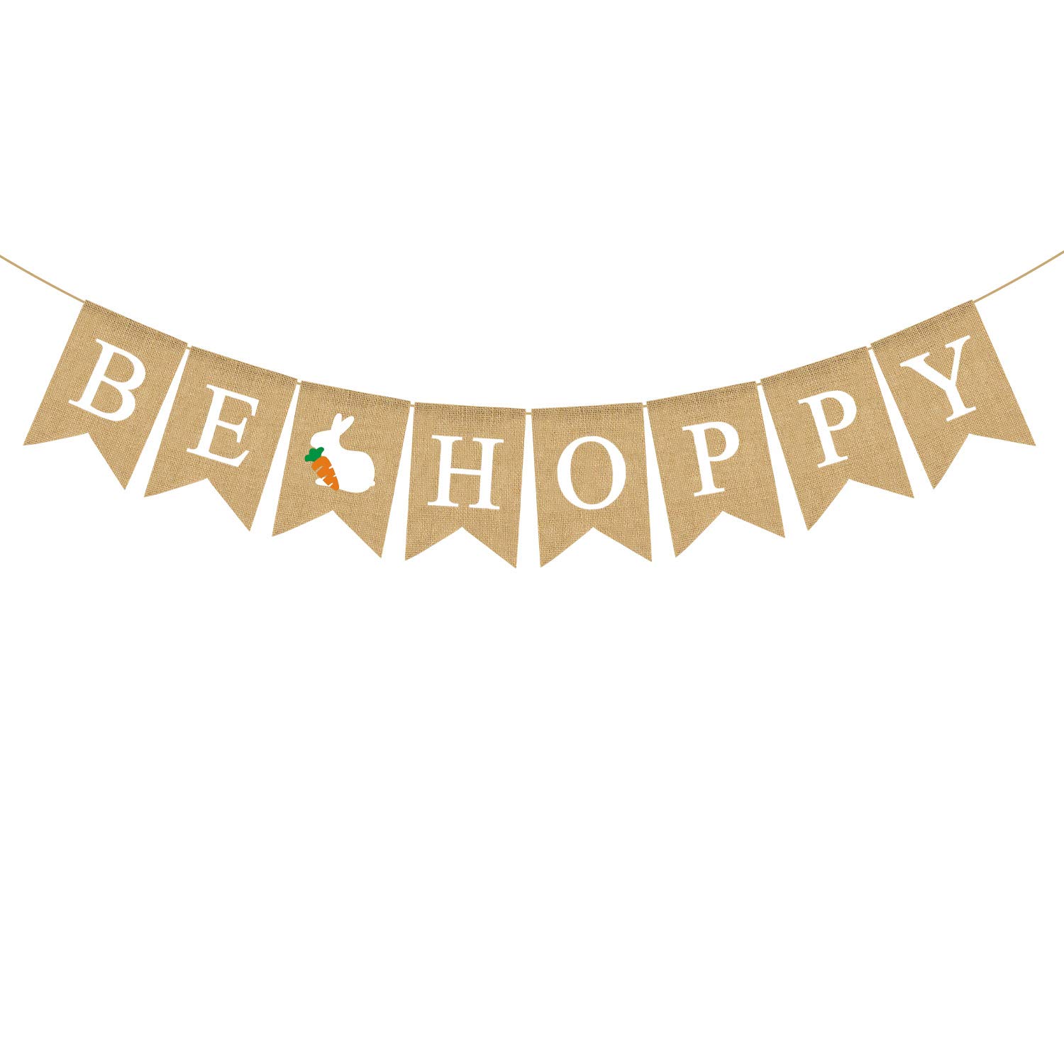 Rainlemon Jute Burlap Be Hoppy Banner with Bunny Spring Easter Party Decoration Supply