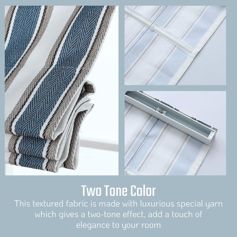 Everyday Celebration Roman Shades for Windows, Cordless Room Darkening Roman Window Shades, Pull Down Yarn-Dyed Vertical Stripe Window, Indoor Blinds & Shades with Woven Fabric, 35" W X 64" H, (Blue)