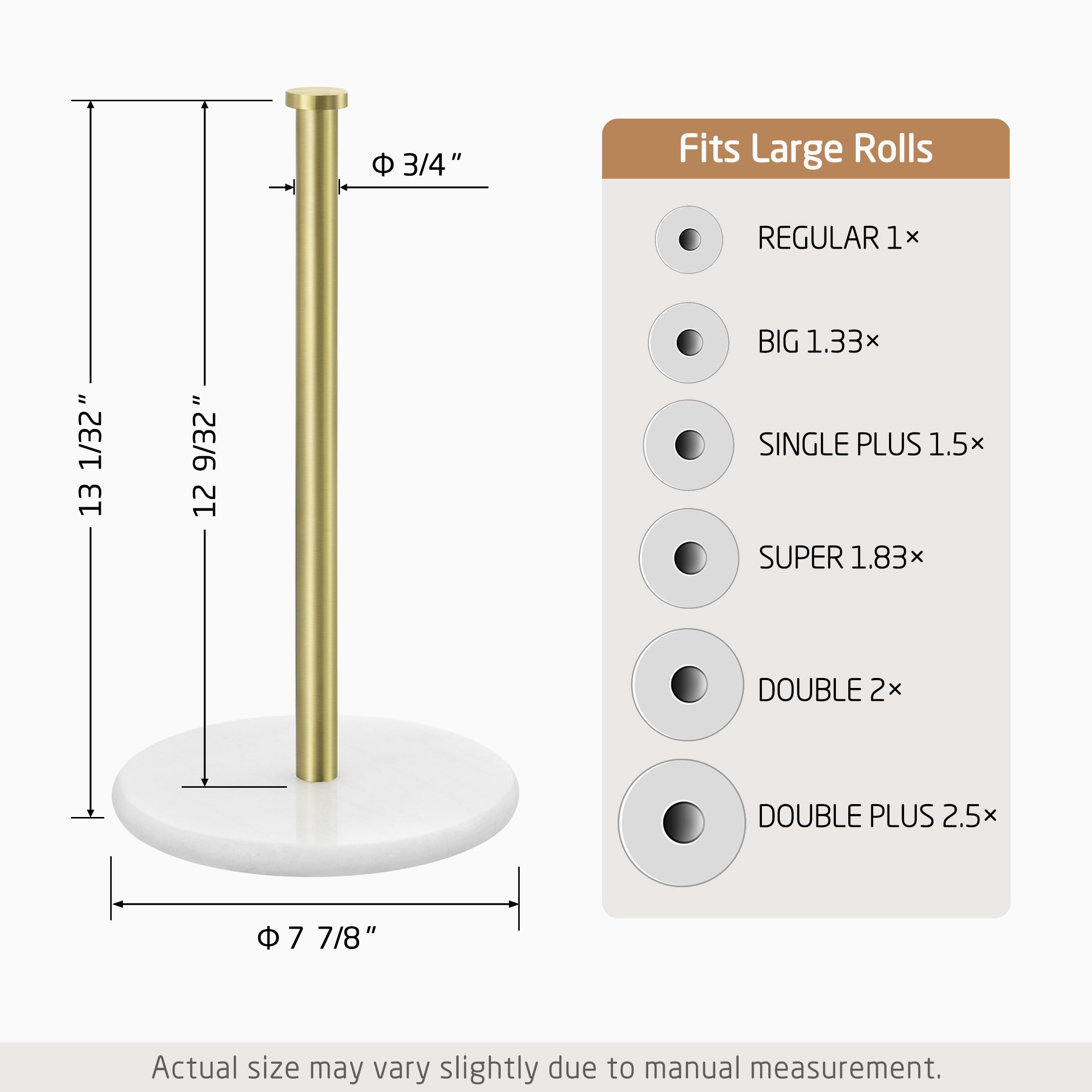 KES Gold Paper Towel Holder Kitchen Standing Paper Towel Roll Holders with Marble Base for Standard or Jumbo-Sized Rolls Brushed Brass, KPH100-BZ
