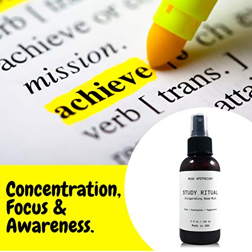 Muse Bath Apothecary Study Ritual - Aromatic and Invigorating Room Mist, 8 oz, Infused with Natural Essential Oils - Aloe + Eucalyptus + Peppermint
