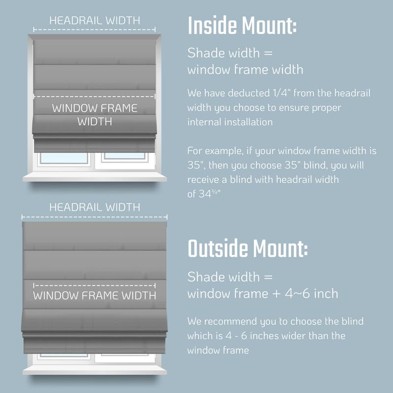 Everyday Celebration Roman Shades for Windows, Cordless Room Darkening Roman Window Shades, Pull Down Yarn-Dyed Vertical Stripe Window, Indoor Blinds & Shades with Woven Fabric, 35" W X 64" H, (Blue)