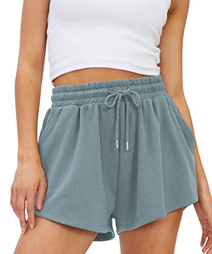 Trendy Queen Womens Sweat Shorts Casual Summer Comfy Lounge Athletic Clothes Elastic Cotton Running Greyblue M