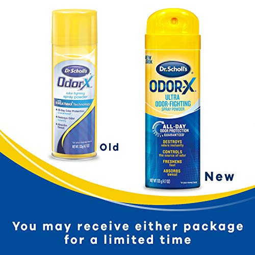 Dr. Scholl’s Odor-X ODOR-FIGHTING Spray-Powder // All-Day Odor Protection and Sweat Absorption - Packaging May Vary