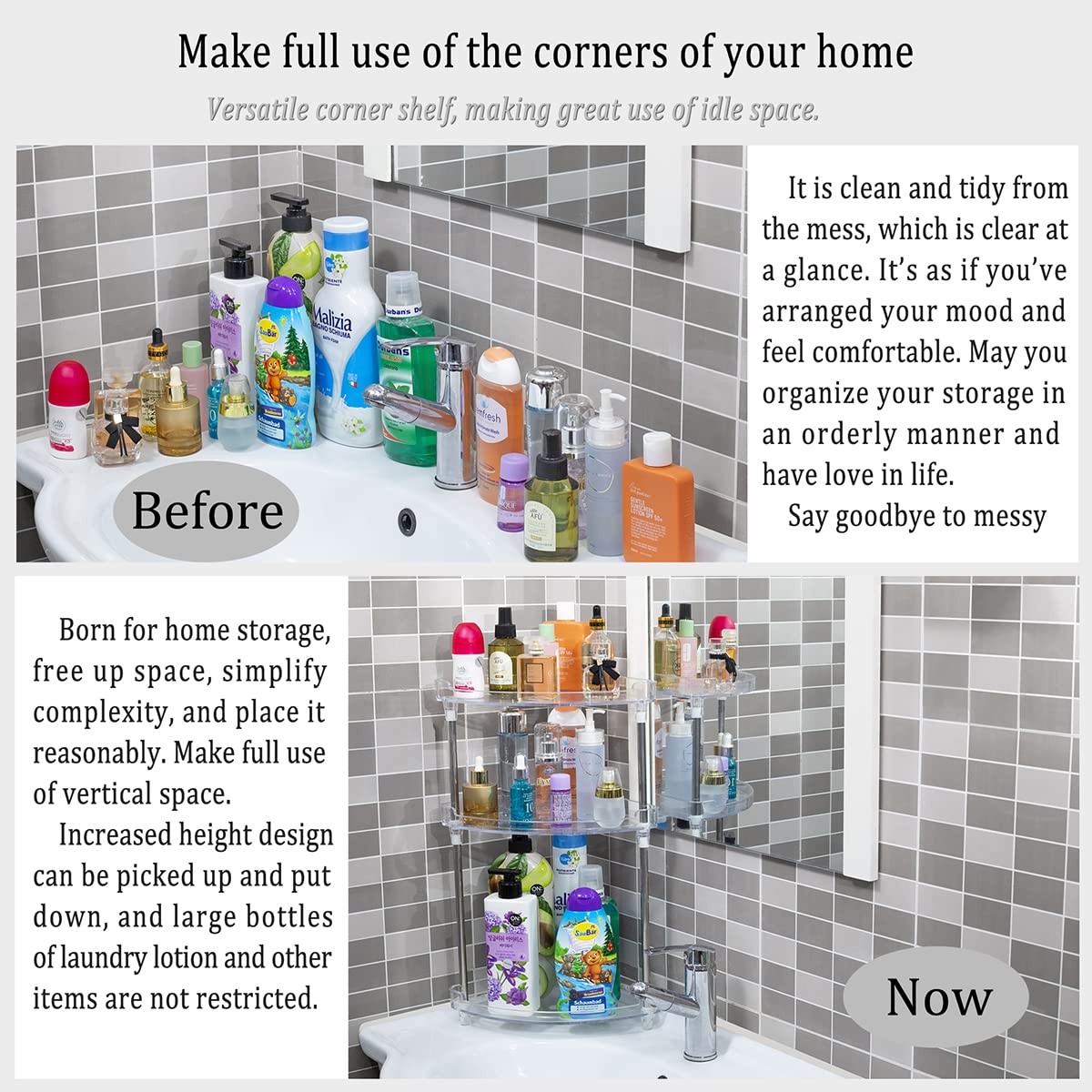 Argox Bathroom Organizer Countertop, Bathroom Finishing Countertop, Countertop Storage, Counter Storage, Storage Under The Sink,Transparent Bathroom Shelf