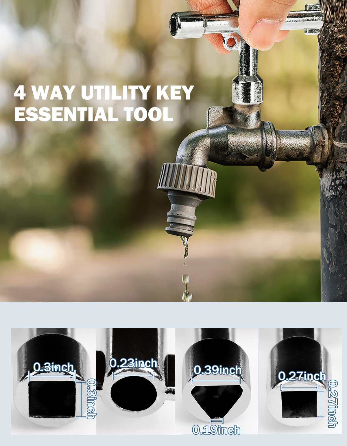 JOYTUTUS 12 Inch Multifunctional Water Meter Tool with 4-Way Key & Teflon Tape, T-Handle Valve Key