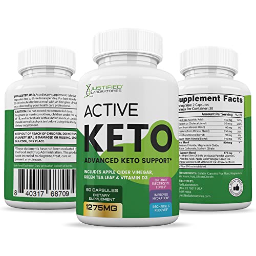 Justified Laboratories Active Keto Max ACV Pills 1275MG Formulated with Apple Cider Vinegar Keto Support Blend 60 Capsules (180 Count (Pack of 3))