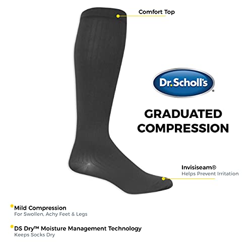 Dr. Scholl's Men's Graduated Compression Over The Calf Socks-2 & 3 Pair Packs-Energizing Comfort and Fatigue Relief, Black/Black, 13-15