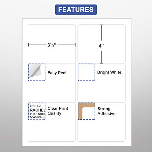 TYH Supplies Shipping Address Labels 3 1/3 x 4 Inch, White Matte, 300 Labels, Laser & Inkjet Printer, Strong Adhesive, Compatible with Avery 8164 & 5264 Template