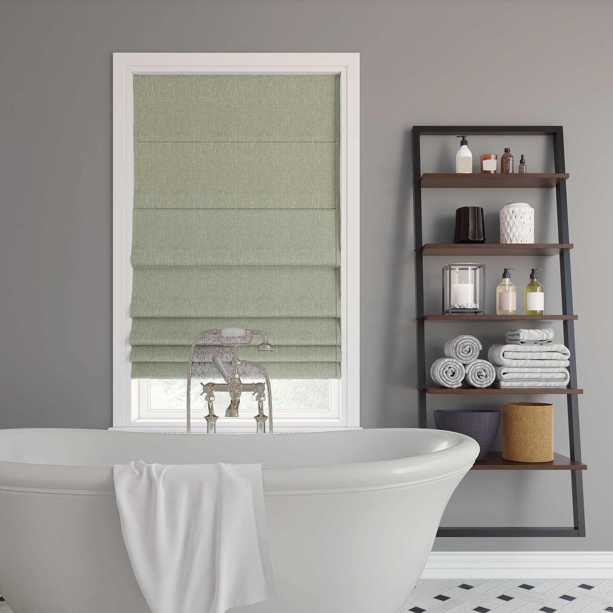 Sun Zero Preble Textured 100% Blackout Cordless Roman Shade, 35" x 64", Sage Green