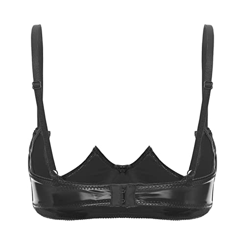 Yanarno Womens Sexy PVC Leather Mini Bra Top Clubwear Hollow Out 1/2 Cup Latex Sleeveles Vest Tops Black Medium