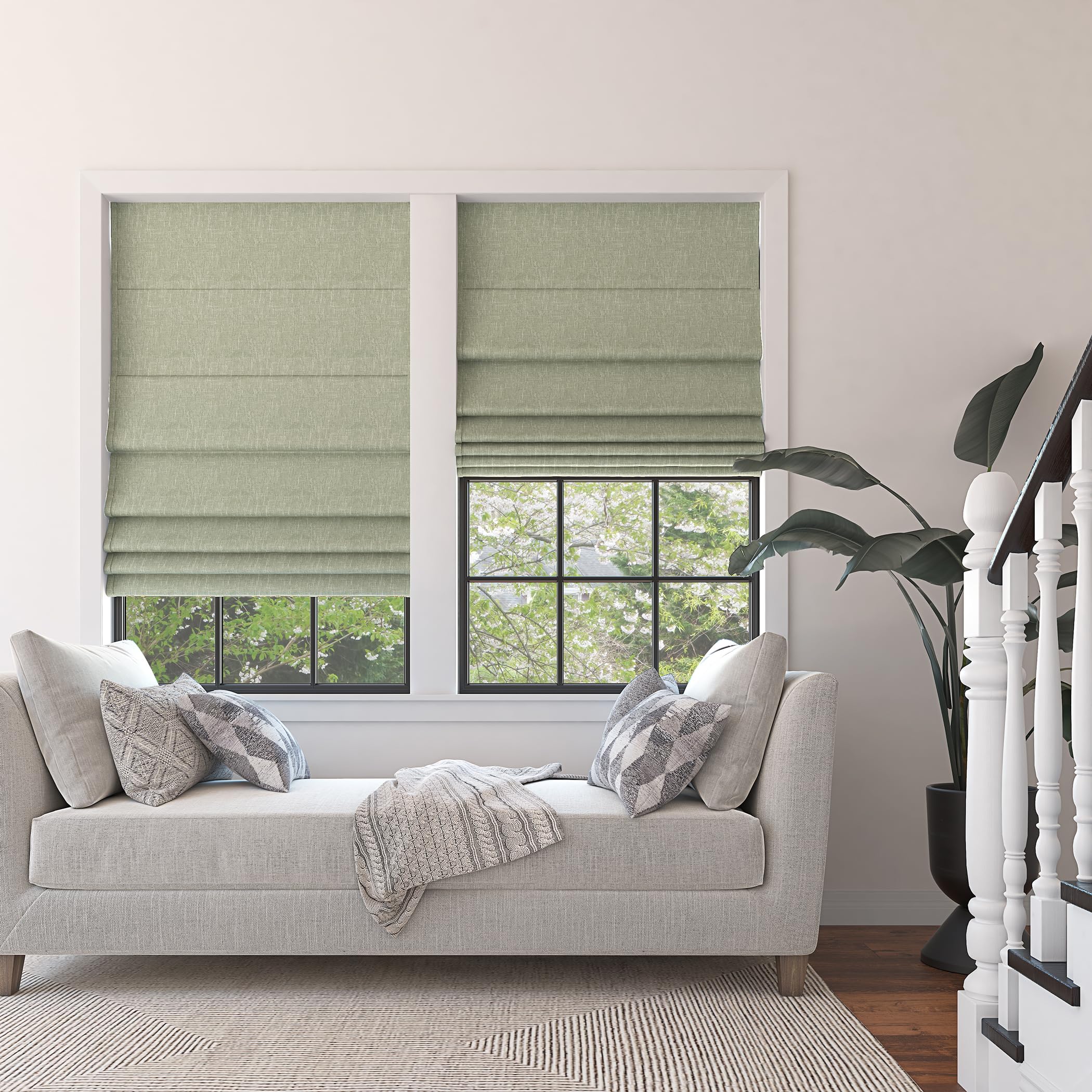Sun Zero Preble Textured 100% Blackout Cordless Roman Shade, 35" x 64", Sage Green