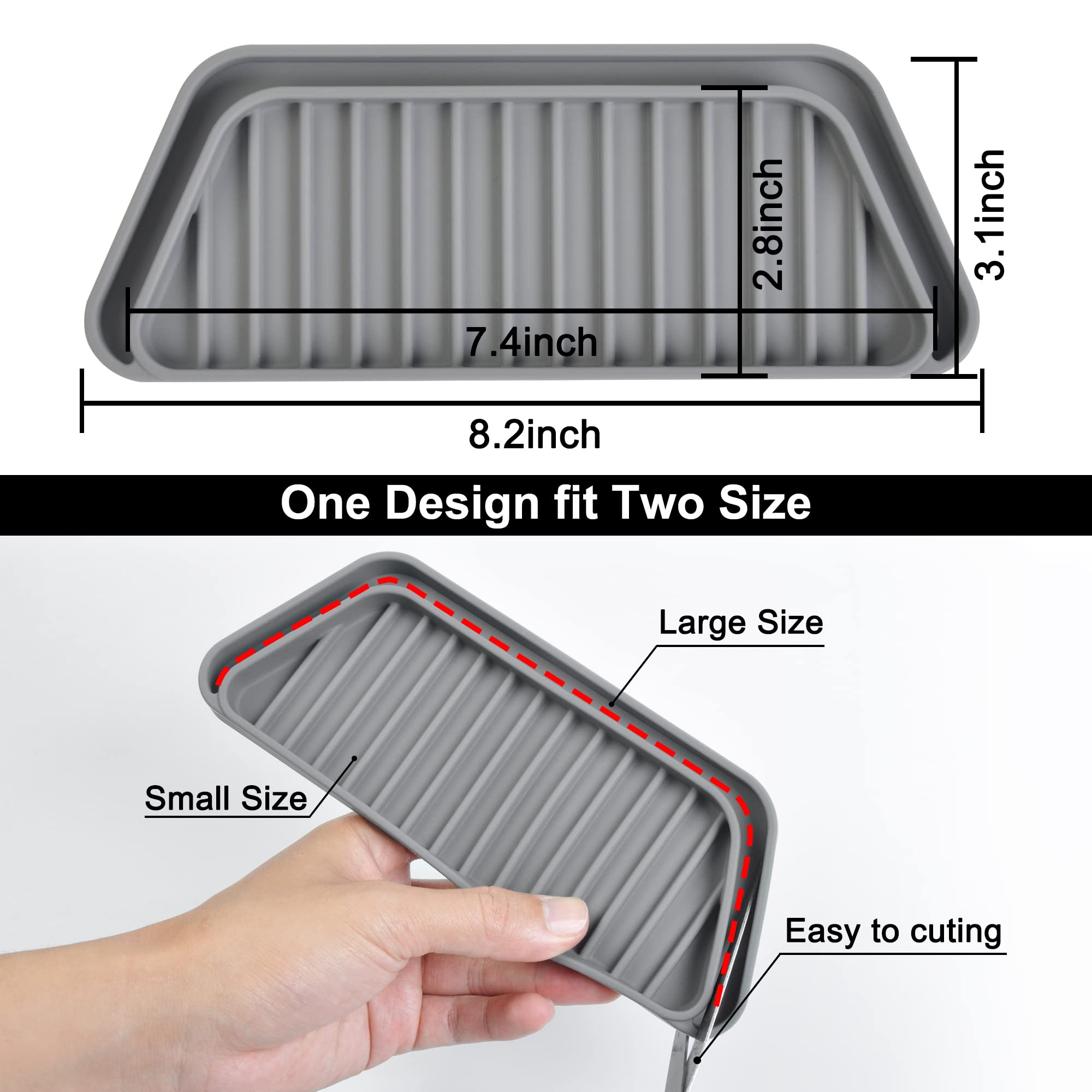 KindGa Refrigerator Drip Catcher Tray,Protector Ice and Water Dispenser Pan,Fridge Spills Water Pad Catch Basin for Drainage 2 Pack (Rectangular,Grey)