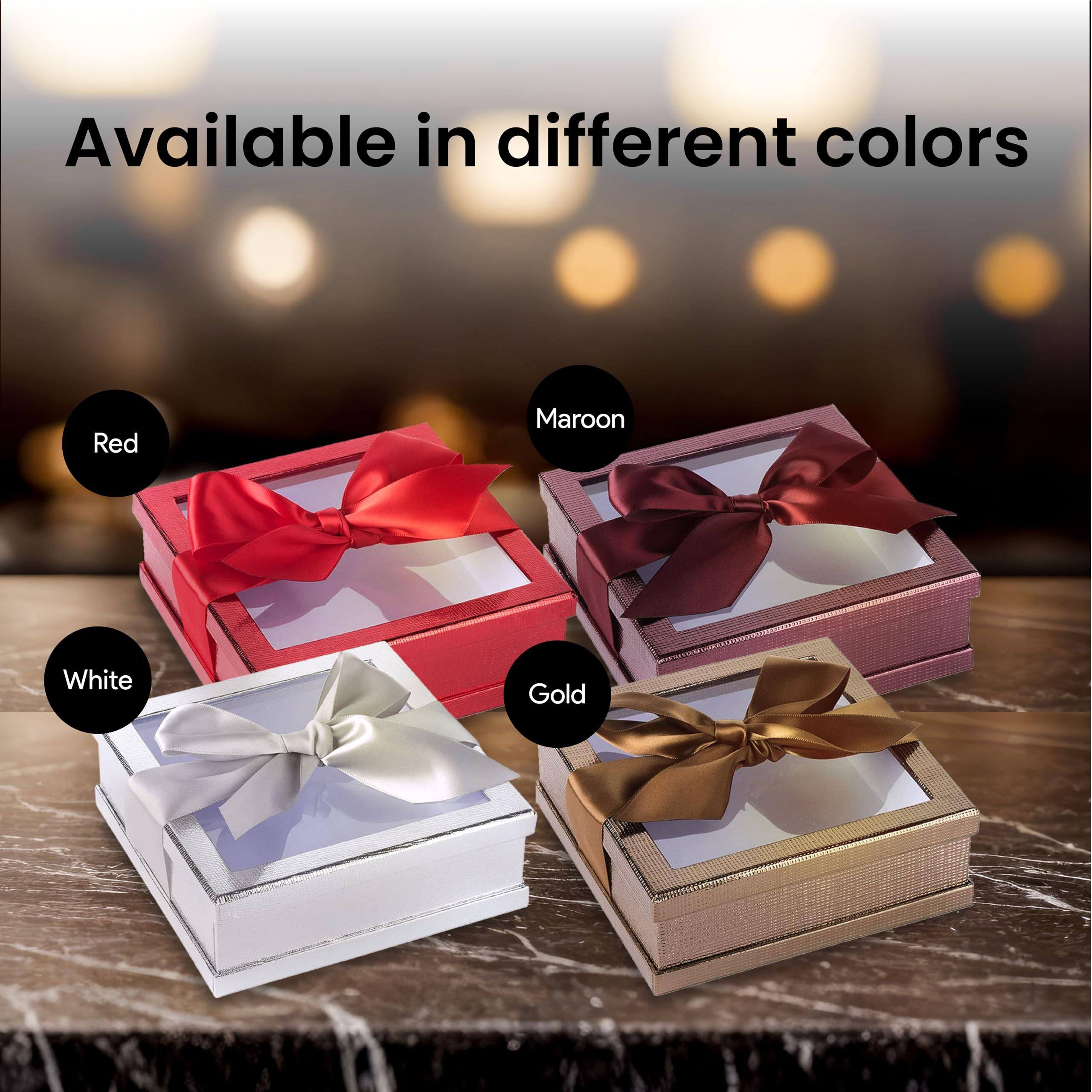 Hammont Clear Window Gift Boxes - 3 Pack - Multipurpose Bakery Boxes with Ribbon | Treat Boxes Perfect for Party Favors, Cookies and Cupcakes (Red, 6β x 6β x 2β)