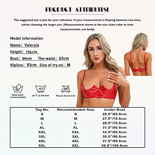 Yanarno Womens Sexy PVC Leather Mini Bra Top Clubwear Hollow Out 1/2 Cup Latex Sleeveles Vest Tops Black Medium