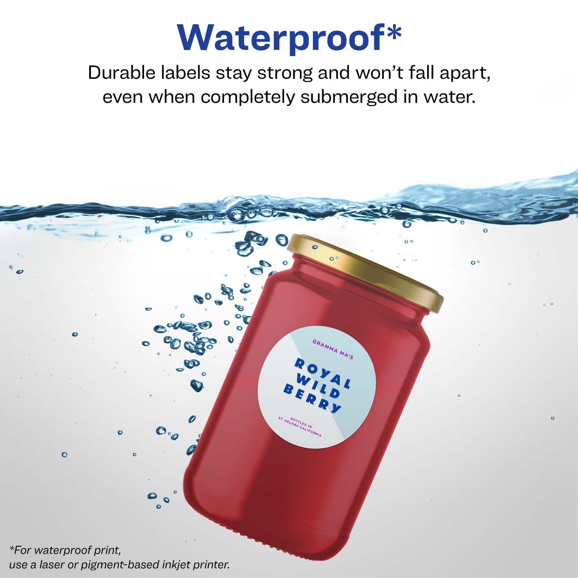 Avery Waterproof Round Labels with Sure Feed, Print to the Edge, 3" Diameter, 150 White Labels (36591)