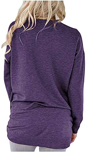 LaLaLa Womens Sweatshirts with Pockets Crewneck Casual Cotton Long Sleeve Tunic Top Shirts with Leggings (Medium,Purple)