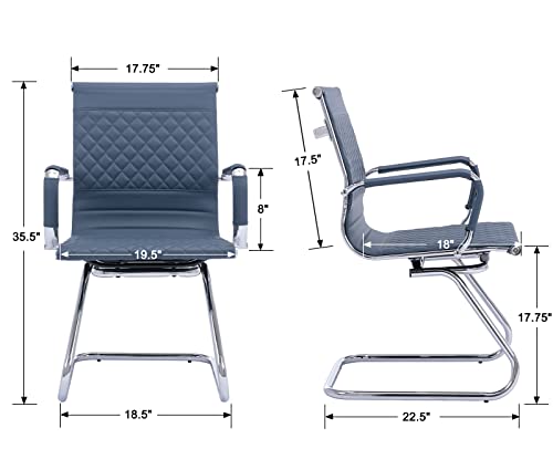 RIVOVA Office Guest Chairs Set of 8, Reception Chairs Conference Room Chairs with Arms & Sled Base, Modern Mid Back PU Leather Computer Chairs Desk Chairs no Wheels, Navy