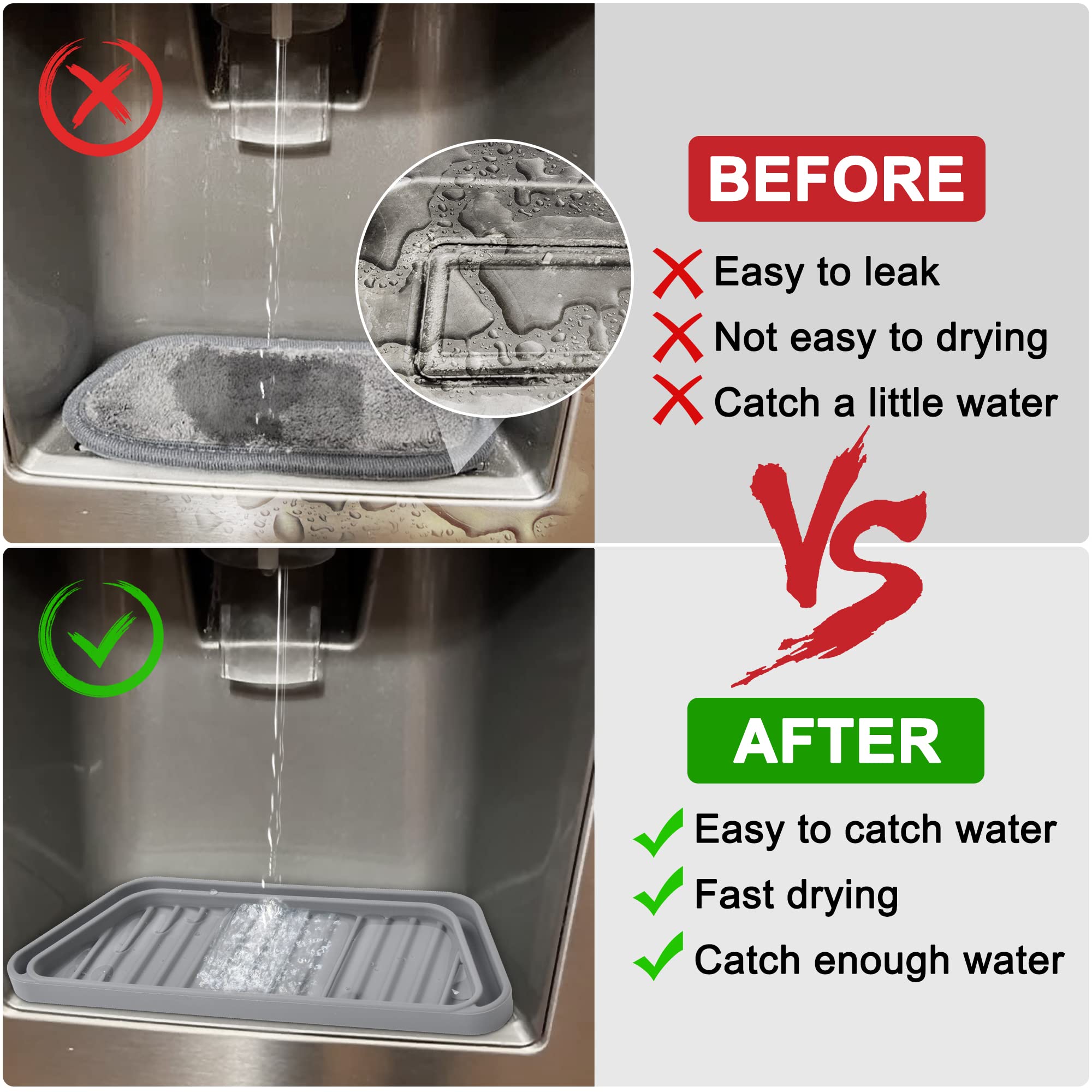 KindGa Refrigerator Drip Catcher Tray,Protector Ice and Water Dispenser Pan,Fridge Spills Water Pad Catch Basin for Drainage 2 Pack (Rectangular,Grey)