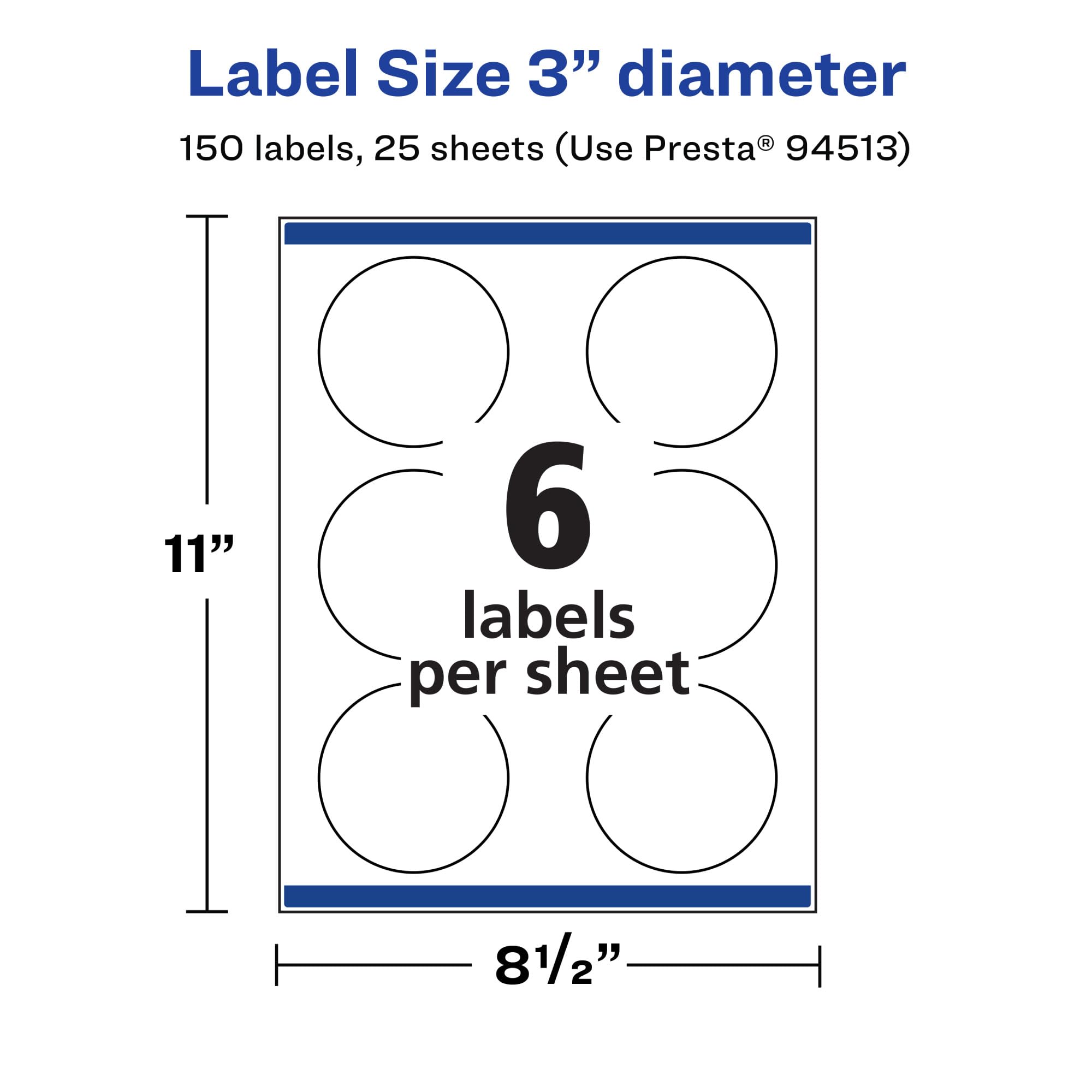 Avery Waterproof Round Labels with Sure Feed, Print to the Edge, 3" Diameter, 150 White Labels (36591)