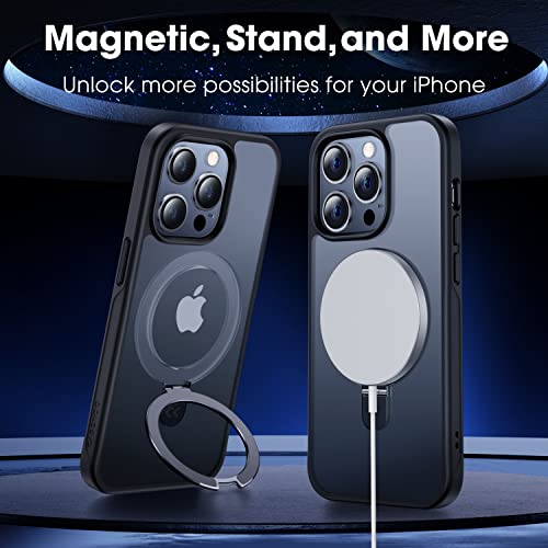 CASEKOO for iPhone 14 Pro Max Case with Magnetic Invisible Stand [Military Drop Protection] [Compatible with MagSafe] Shockproof Slim Translucent Matte Phone Cases for Men Women 6.7 Inch 2022, Black